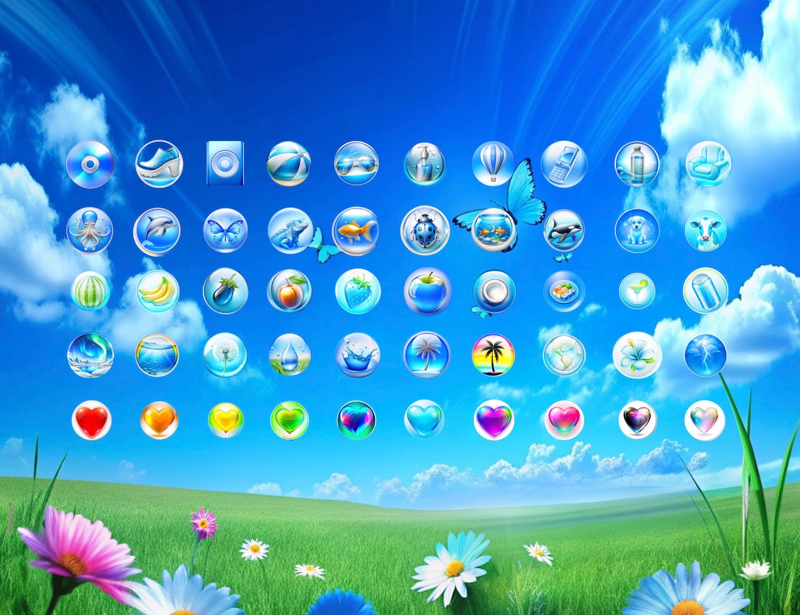 Frutiger Aero Emoji Set - 50 Icons for Y2k Vibes - Transparent .png ...