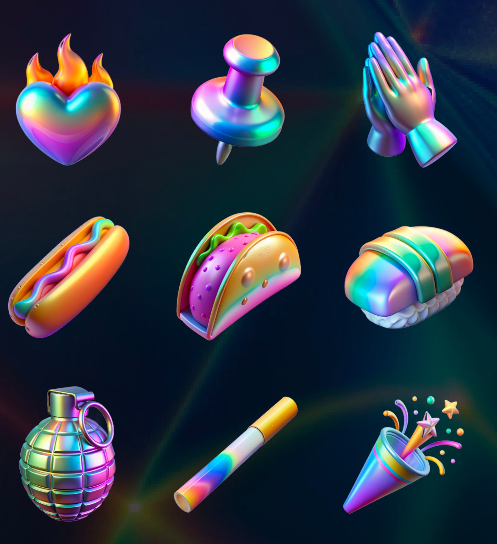Holographic Emoji Set - 84 Icons for Holo Vibes - Transparent .png ...