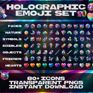 Holographic Emoji Set - 84 Icons for Holo Vibes - Transparent .png ...
