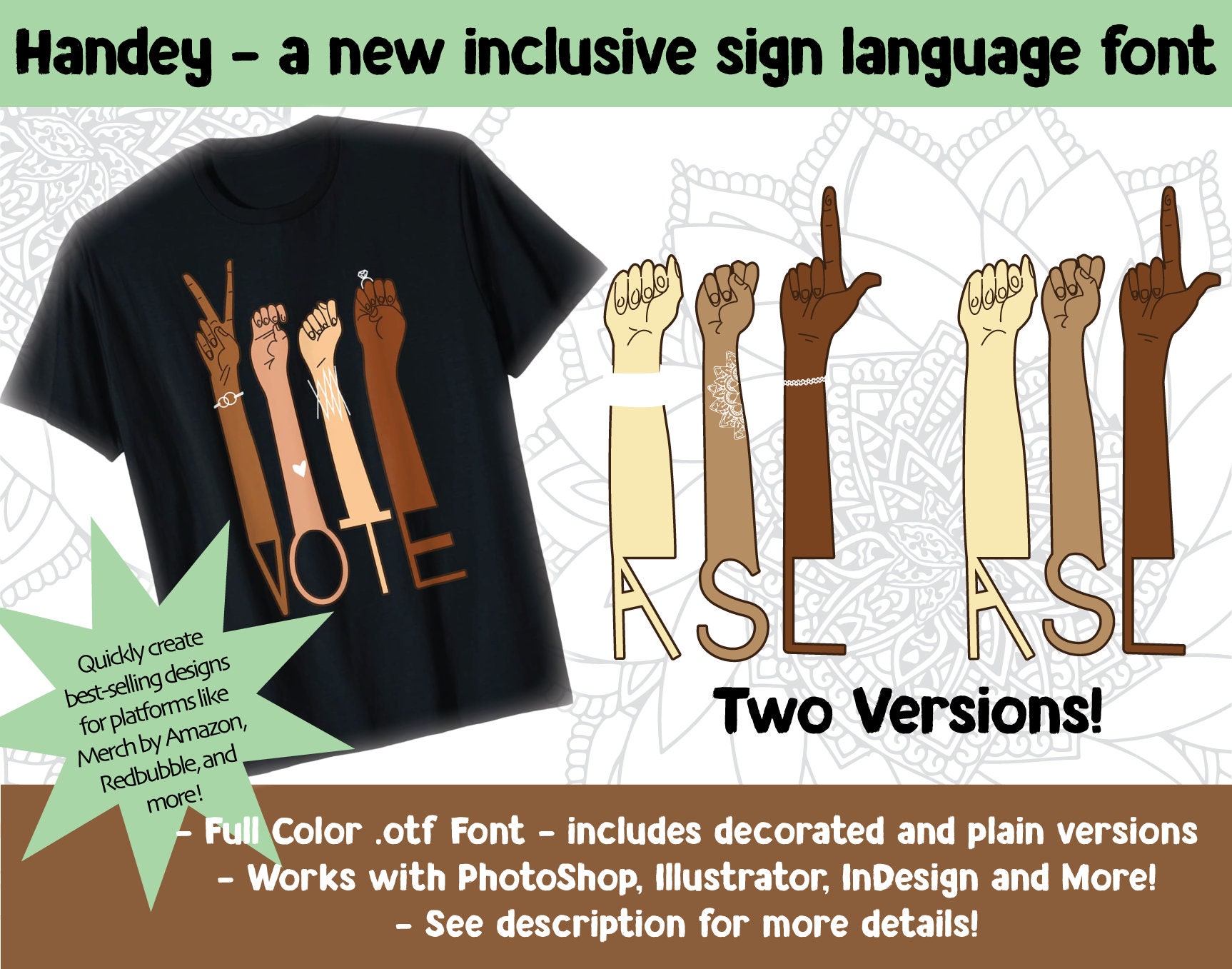 Handey - an Inclusive Sign Language Font - .OTF Full Color - Two ...