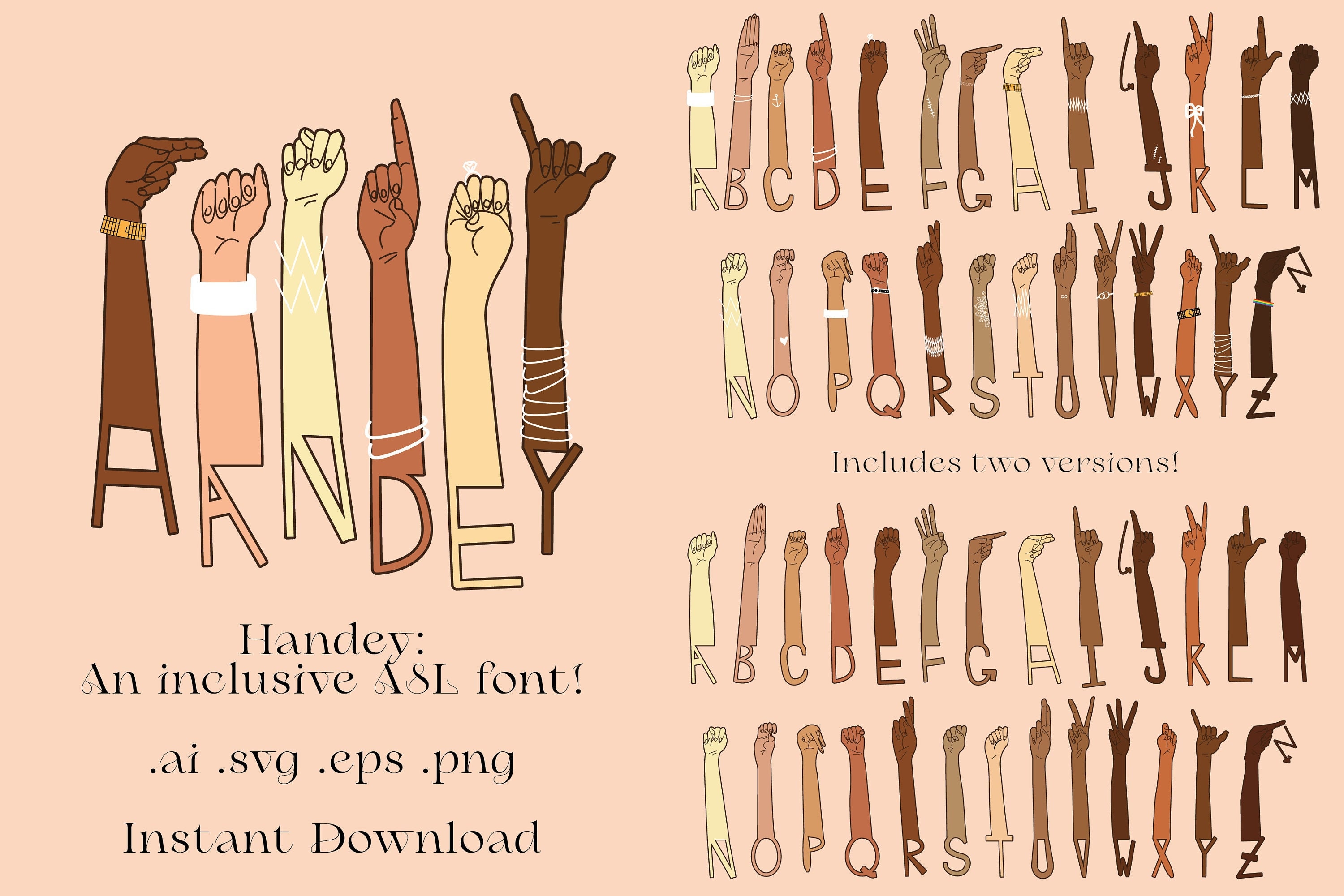 Handey - an Inclusive Sign Language Font - .ai .svg .eps .png - Two ...