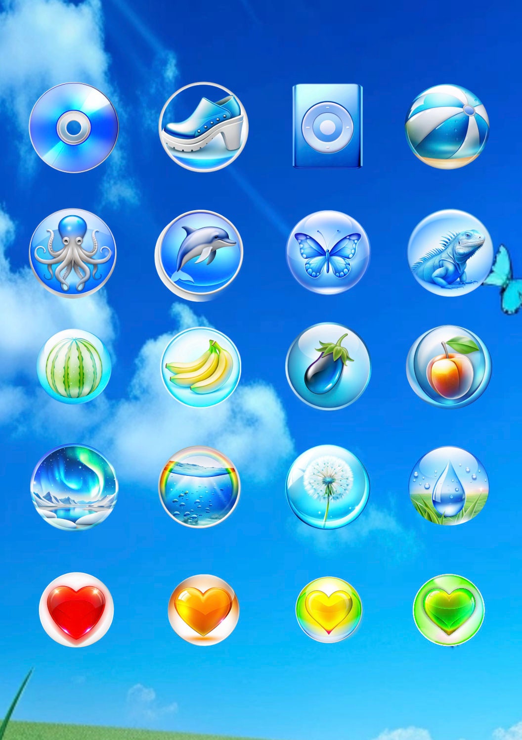 Frutiger Aero Emoji Set 50 Icons for Y2k Vibes Transparent .png Files ...