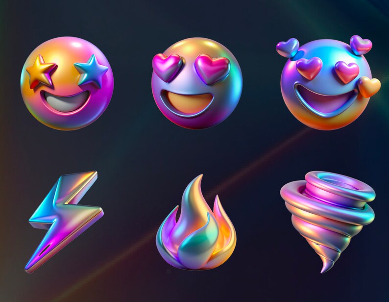 Holographic Emoji Set - 84 Icons for Holo Vibes - Transparent .png ...
