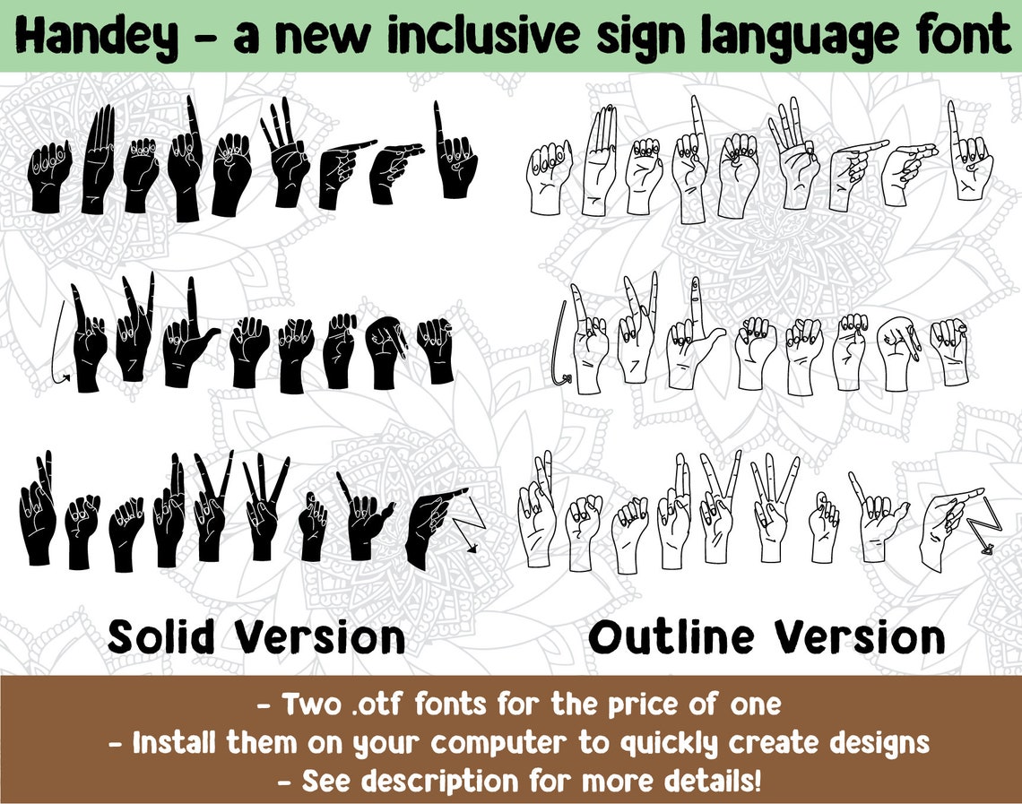 Handey - an Inclusive Sign Language Font - .OTF Two Versions ...