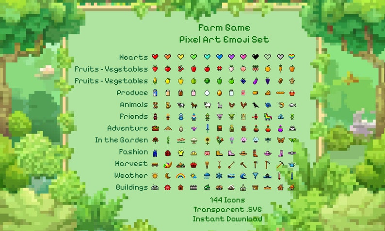 Farm Game Pixel Art Emoji Set - 144 Icons for Retro Gaming Vibes ...