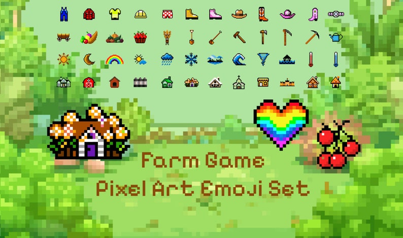 Farm Game Pixel Art Emoji Set - 144 Icons for Retro Gaming Vibes ...