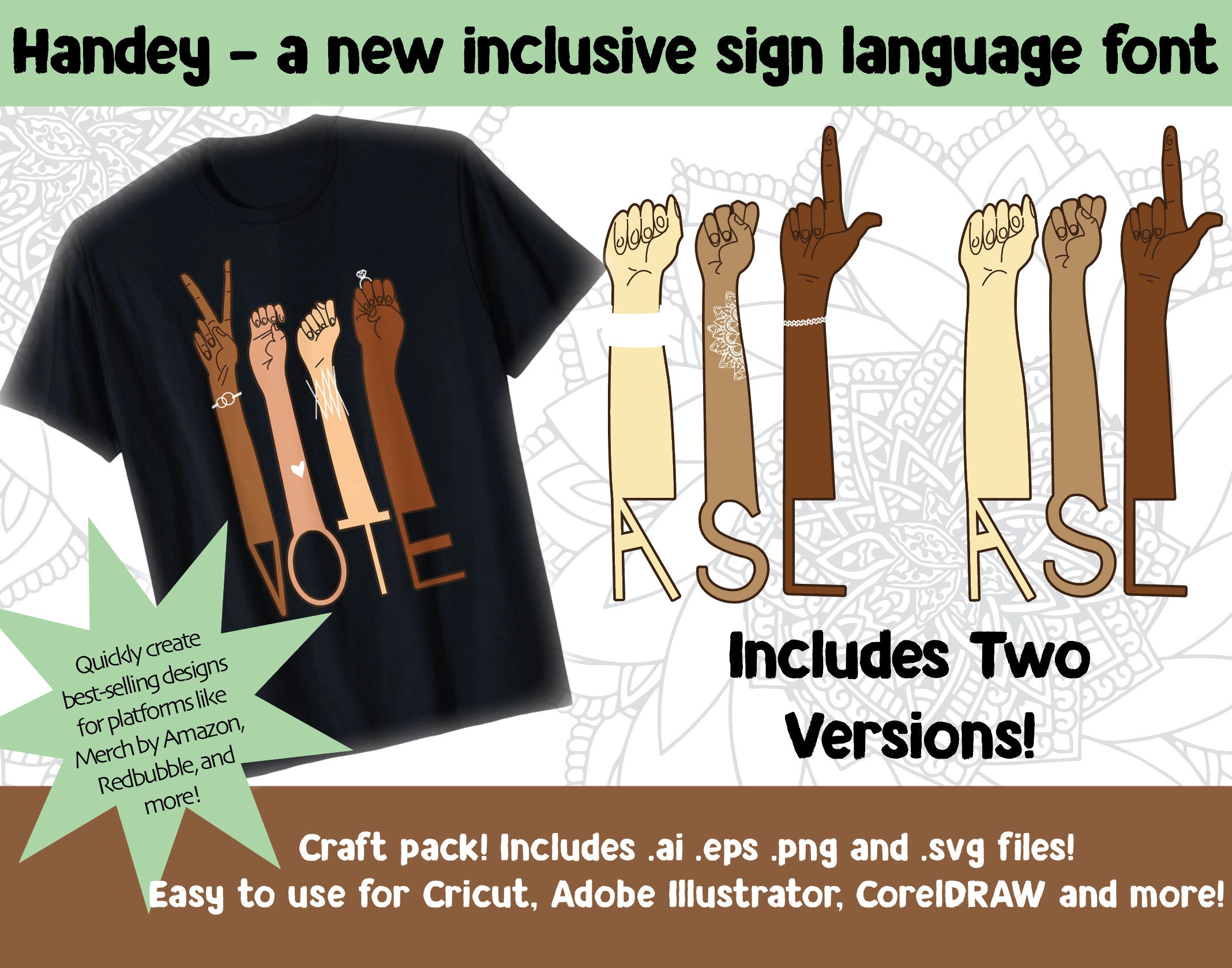 Handey - an Inclusive Sign Language Font - .ai .svg .eps .png - Two ...