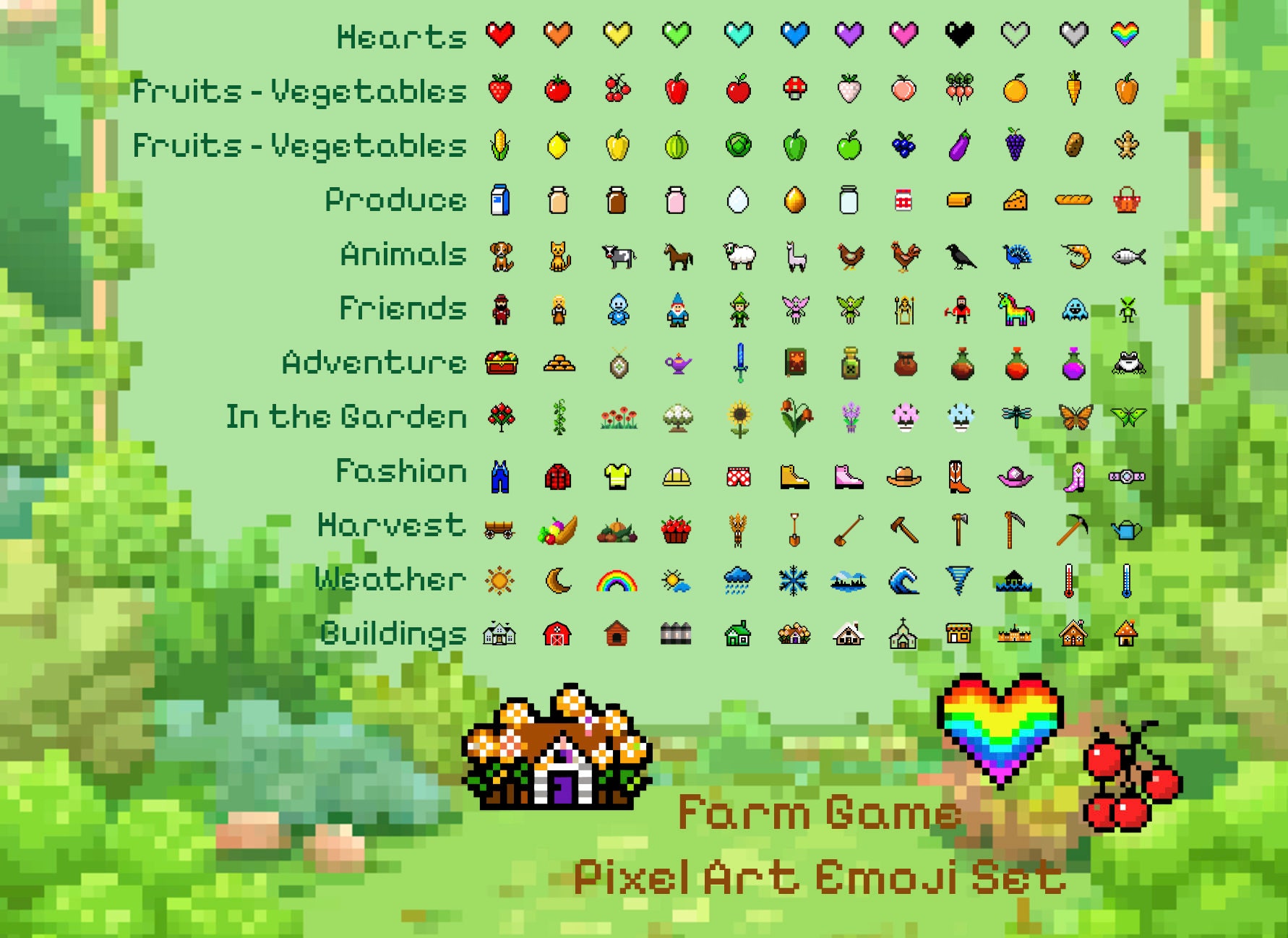 Farm Game Pixel Art Emoji Set - 144 Icons for Retro Gaming Vibes ...