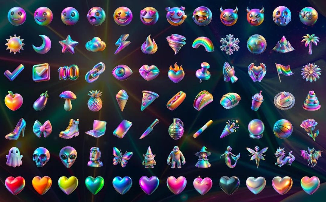 Holographic Emoji Set - 84 Icons for Holo Vibes - Transparent .png ...