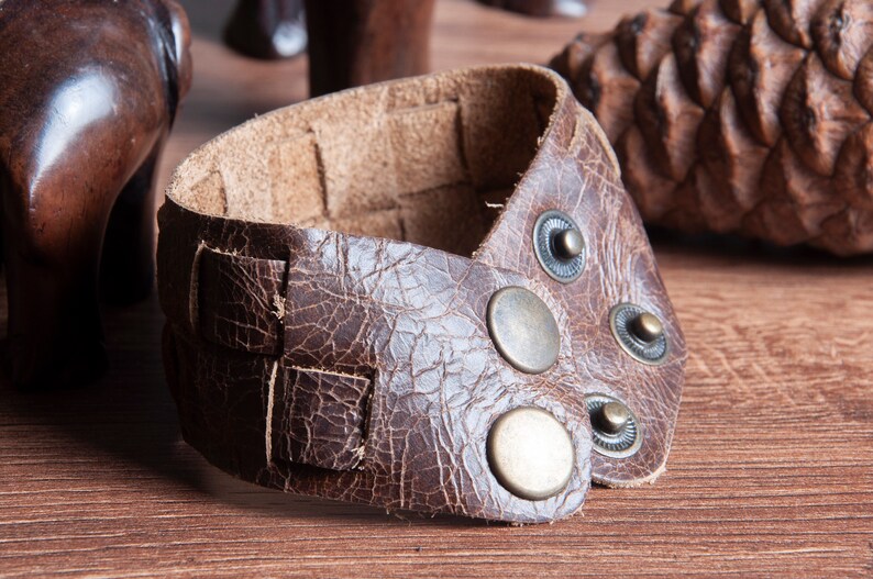 Braided Leather Cuff Bracelet: Adjustable Boho Wristband (5.7-7.8 Inch ...