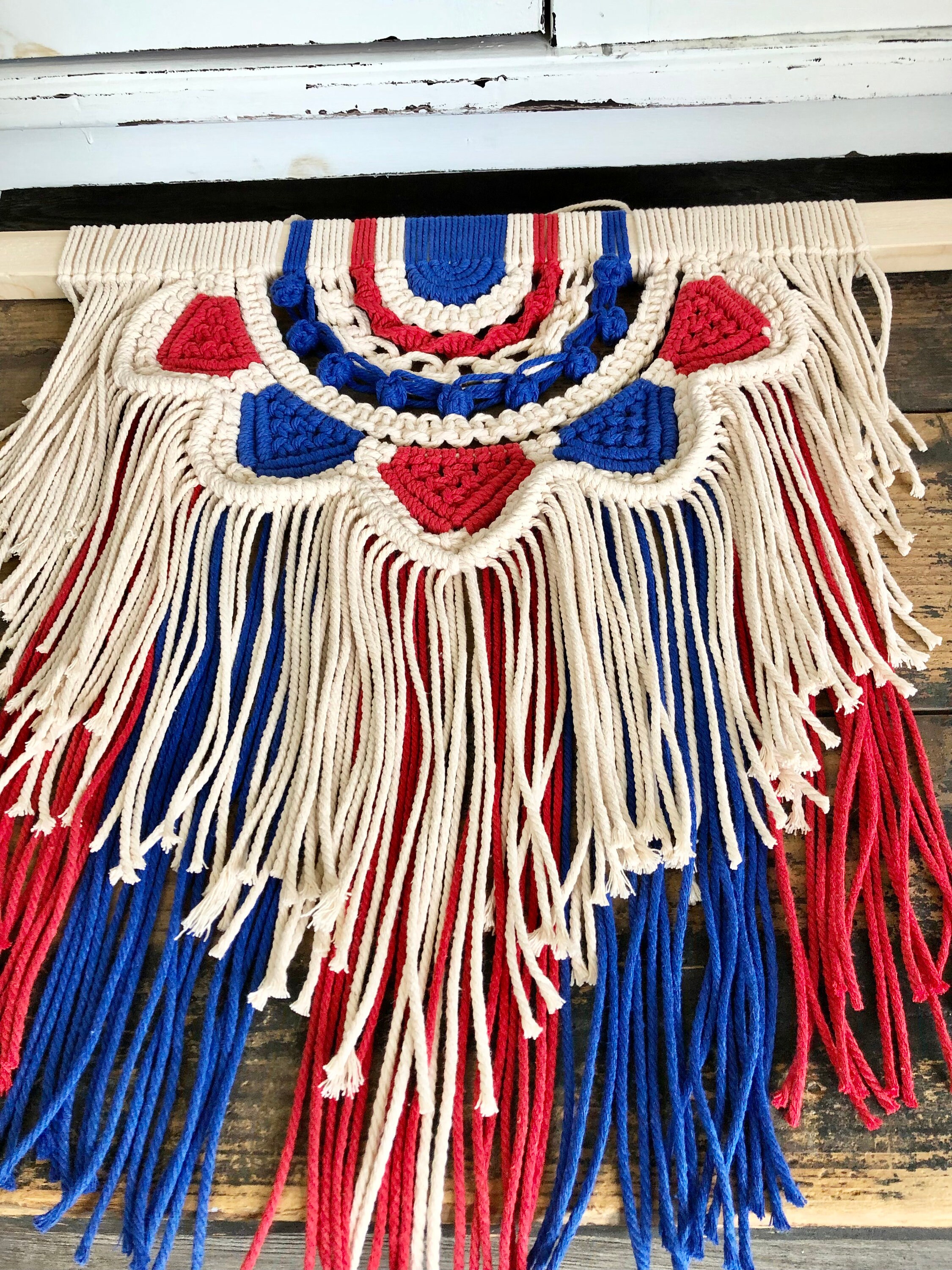 Modern Macrame, Patriotic Macrame, USA, Bunting, Red White Blue, Fourth ...