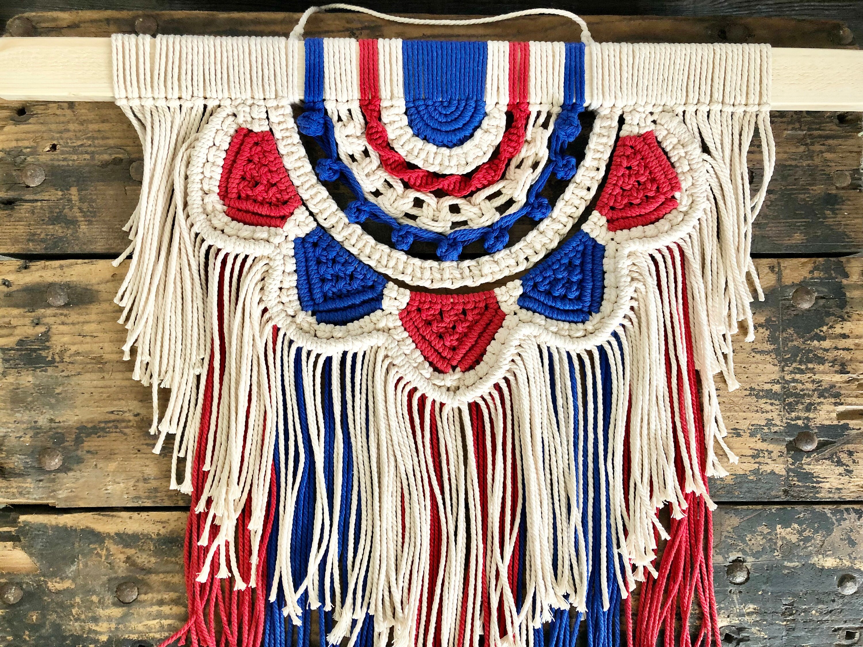 Modern Macrame, Patriotic Macrame, USA, Bunting, Red White Blue, Fourth ...