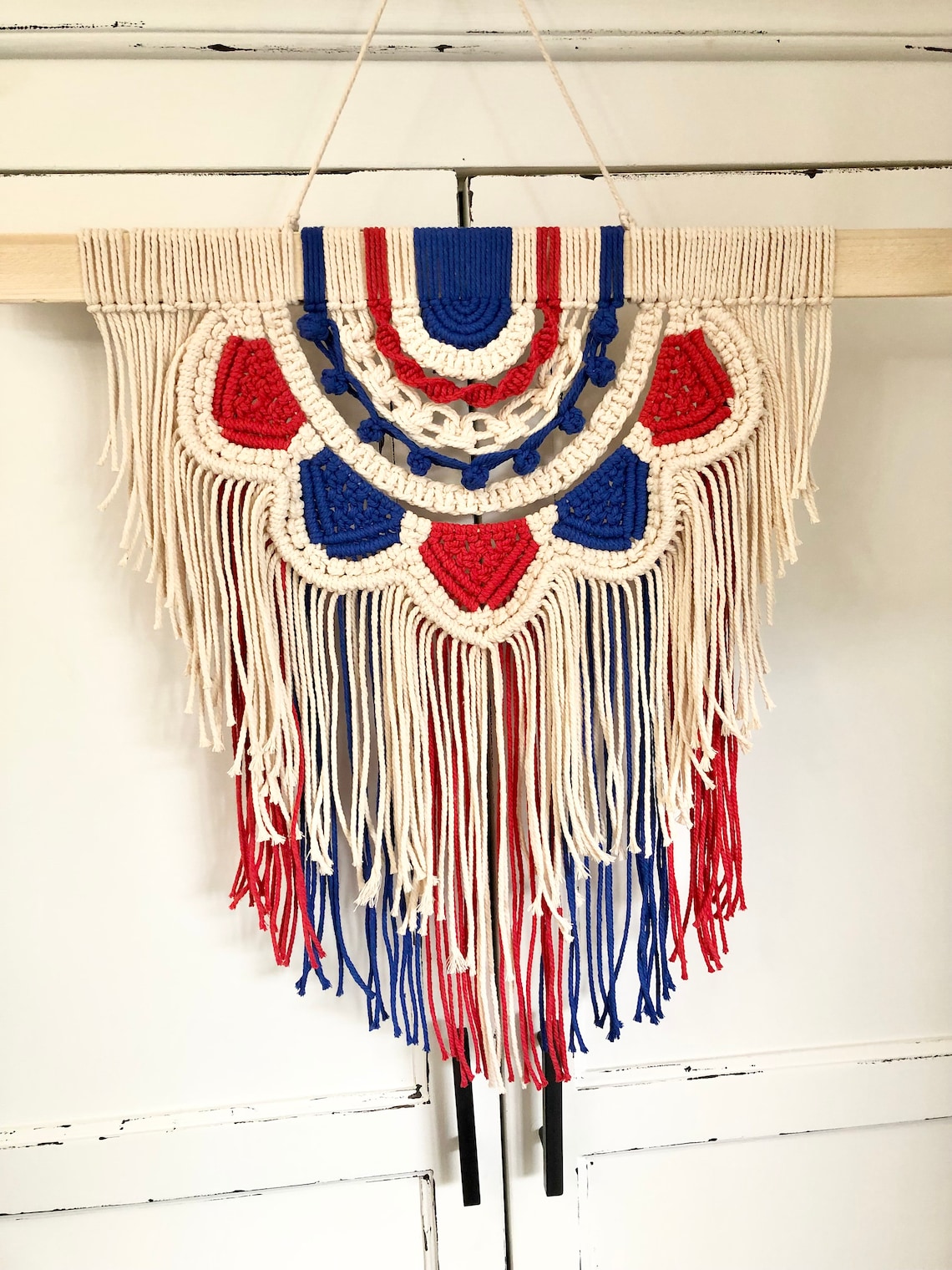 Modern Macrame, Patriotic Macrame, USA, Bunting, Red White Blue, Fourth ...