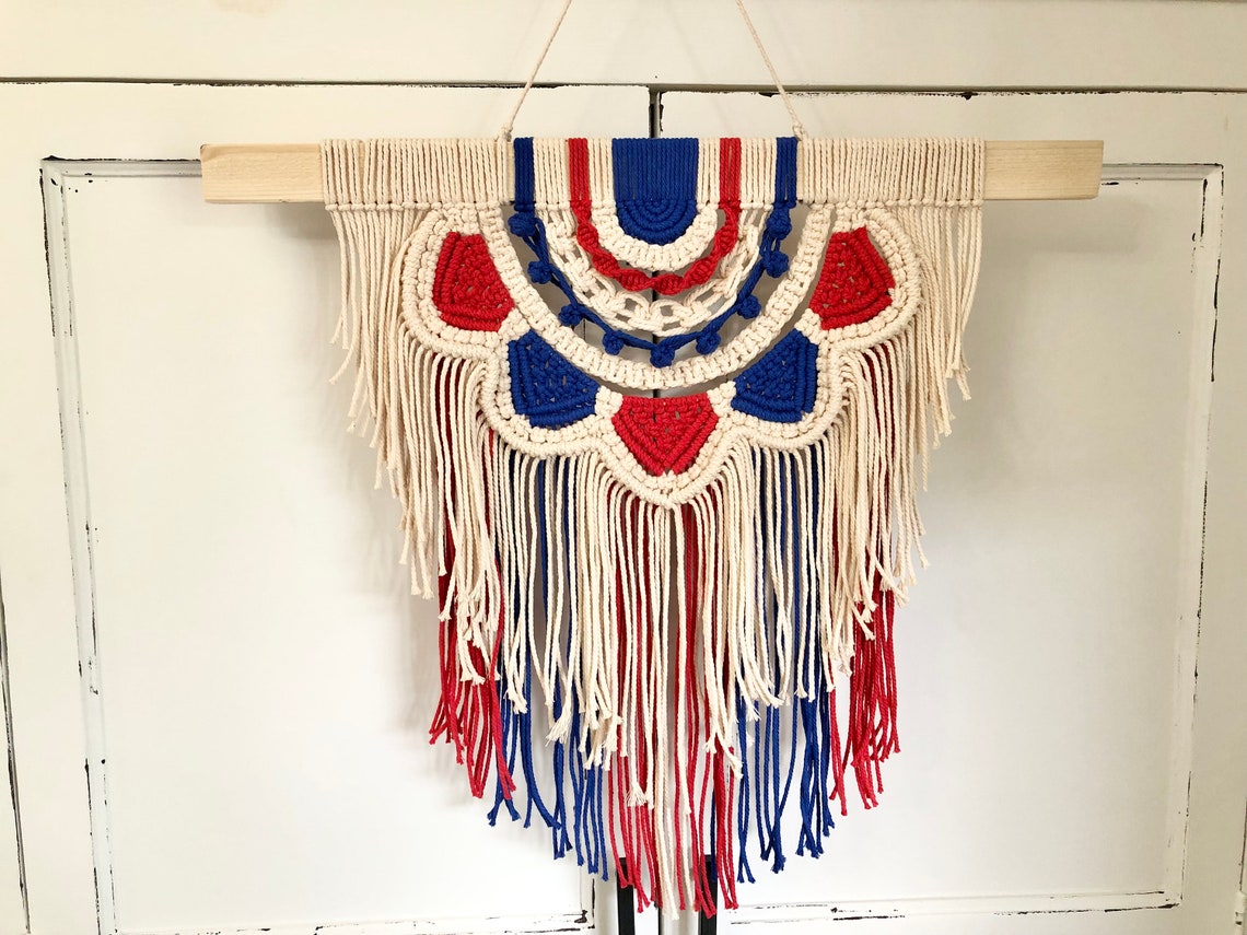 Modern Macrame, Patriotic Macrame, USA, Bunting, Red White Blue, Fourth ...