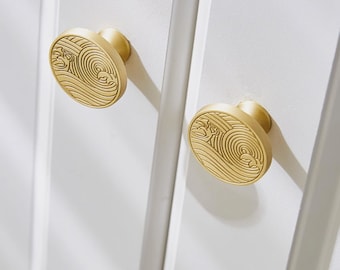 Brushed Brass Cabinet Pulls, Gold Drawer Handles, Solid Brass Knobs, Cabinet Handles, Round ...