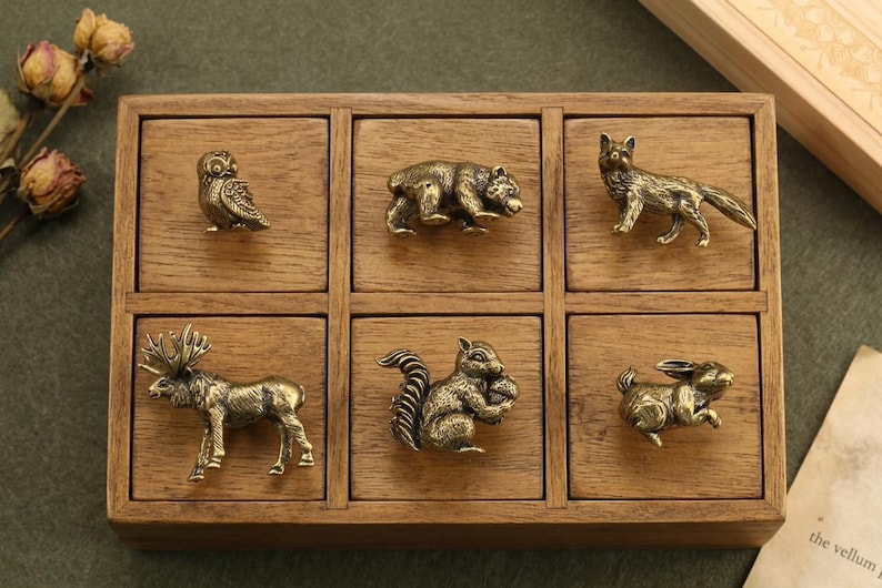 Solid Brass Animal Drawer Knob, Squirrel/rabbit/moose/fox Cabinet Knob ...