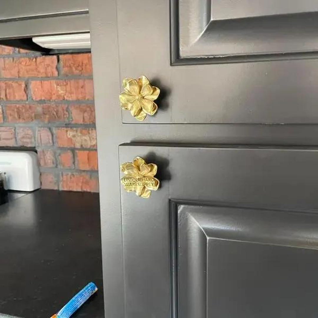 Flower Gold Brass Knobs and Pulls,brass Camellia Knobs , Custom ...