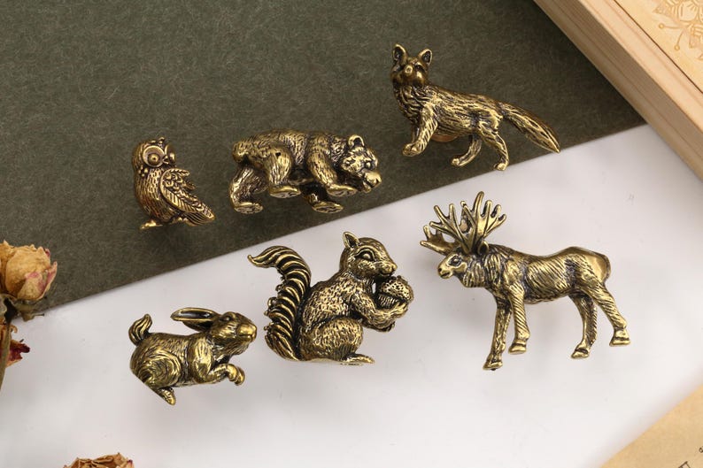 Solid Brass Animal Drawer Knob, Squirrel/rabbit/moose/fox Cabinet Knob ...
