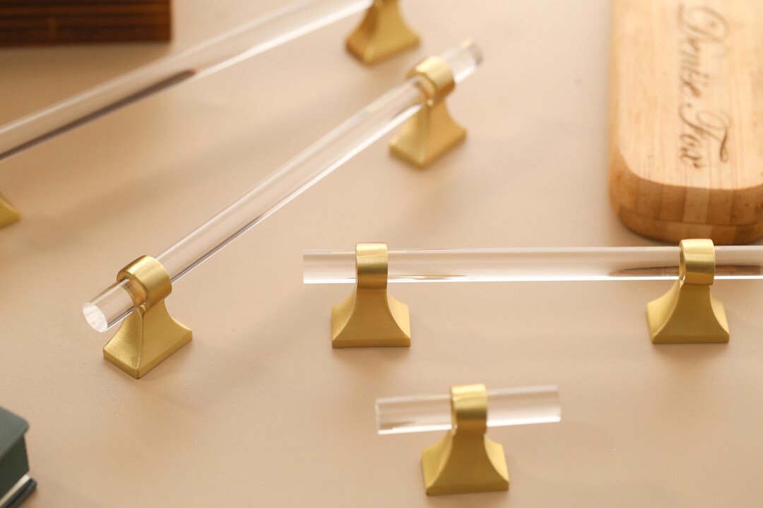 Acrylic Solid Brass Cabinet Pulls,bronze Base Clear Acrylic Knobs ...