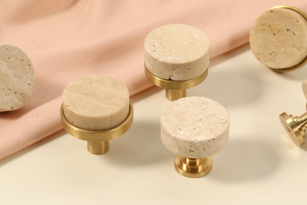 Nature Travertine Drawer Knobs, Round Cabinet Drawer Pulls, Stone Wardrobe Knobs, Luxury Dresser ...