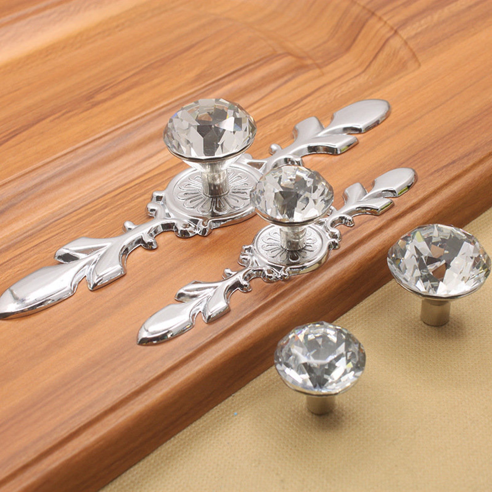 Glass Drawer Knob Handles Dresser Pulls Crystal Chrome Sliver - Etsy