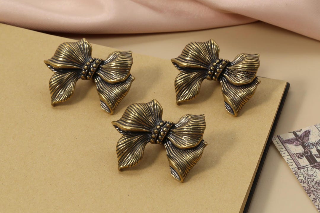 French Bow Knobs , Retro Pure Brass Drawer Pulls, Custom Engraved ...