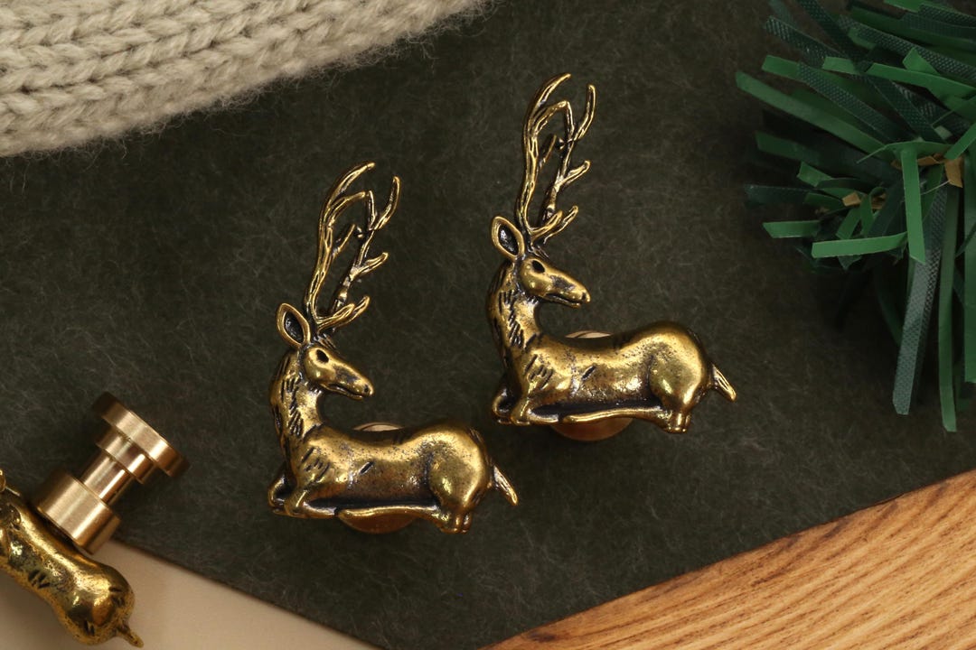 Solid Brass Deer Drawer Knob, Unique Long Horned Deer Cabinet Knob ...
