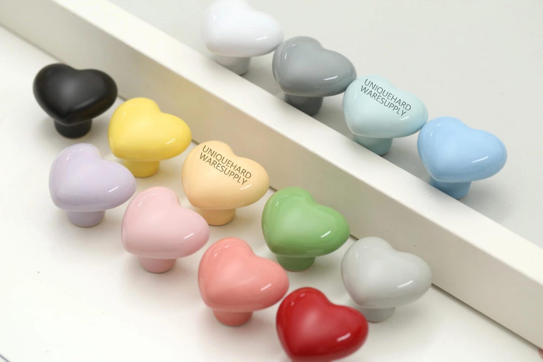 Heart Shaped Ceramic Knobs Cute Candy Color Heart Cabinet Knob Handles ...