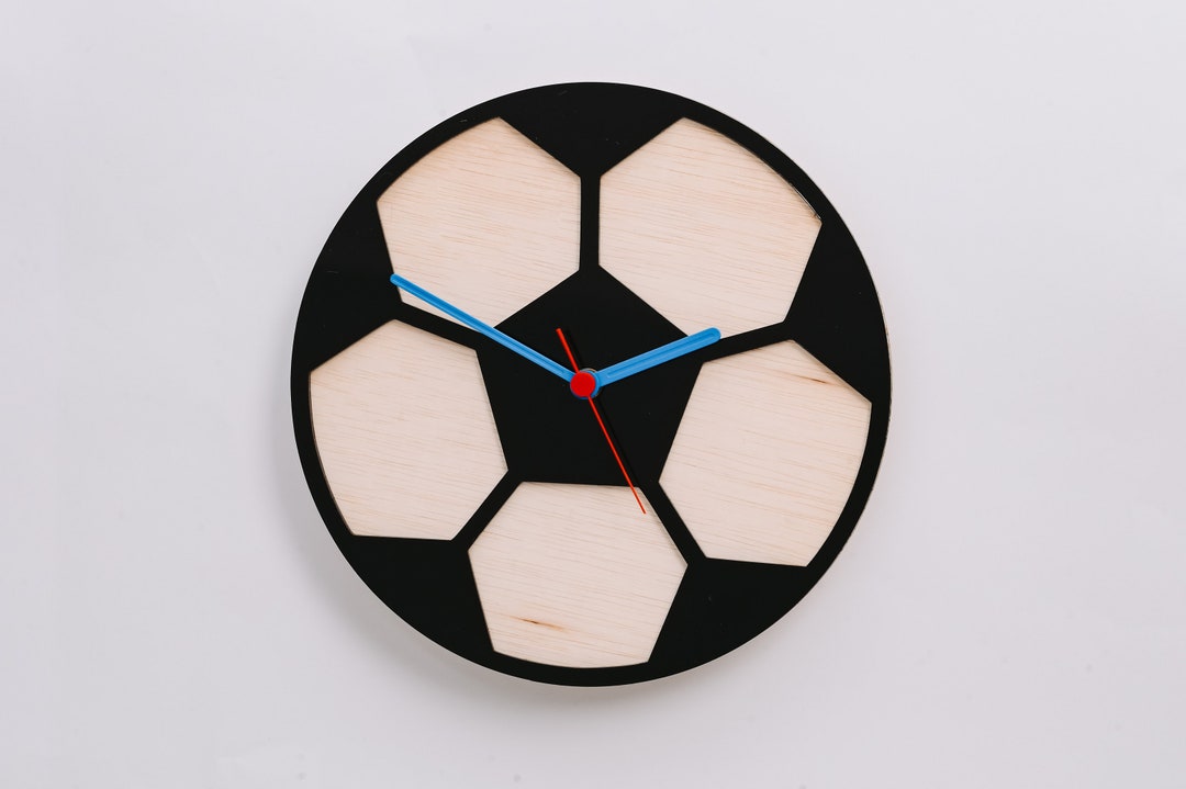 Football Wall Clock With Wood and Black Acrylickids Room - Etsy