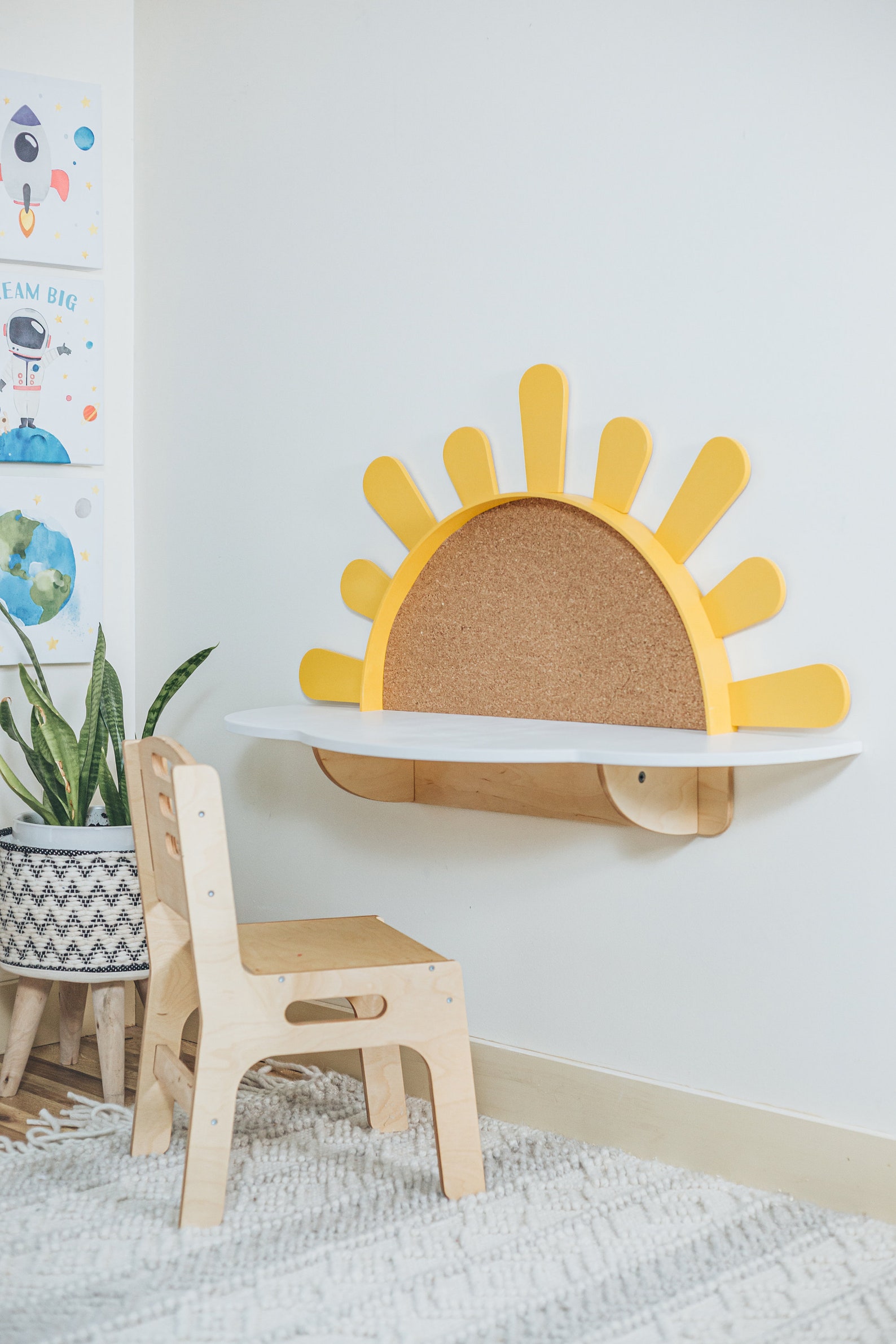 Sunshine Wall-mounted Kids Table, Preschool Set - Desk and Chair ...