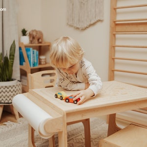 Wooden Toddler Activity Table With Paper Holder, Montessori Furniture ...
