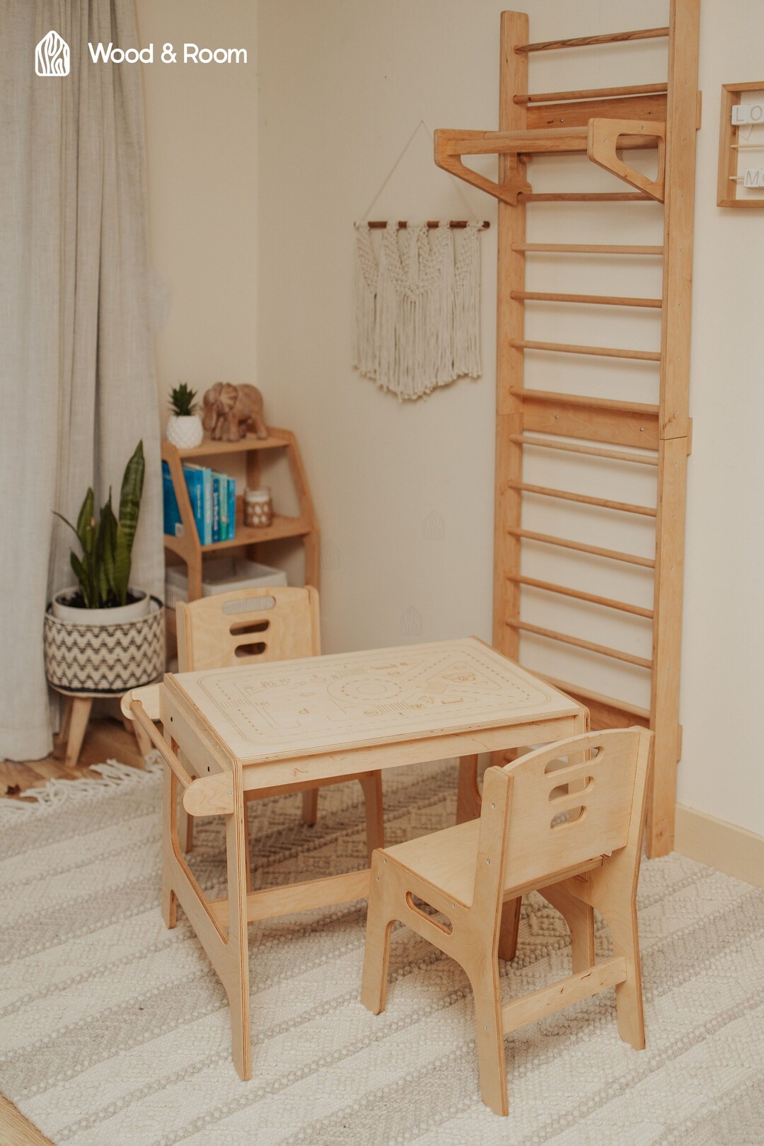 Wooden Toddler Activity Table With Paper Holder, Montessori Furniture ...