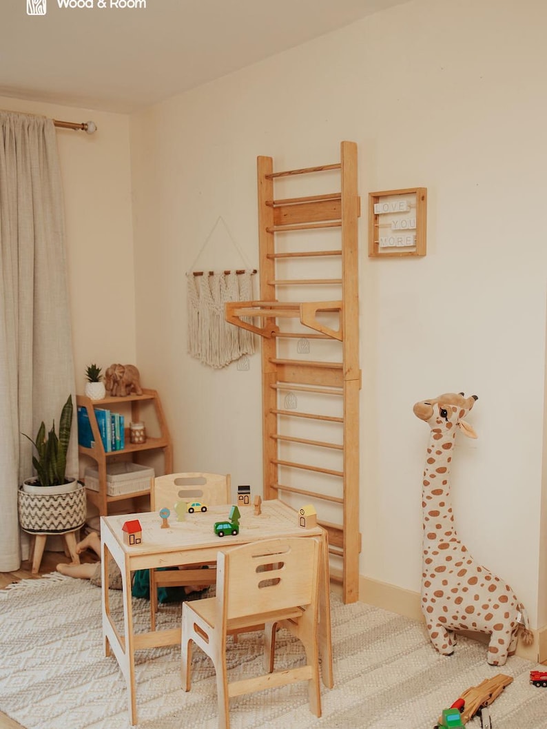 Swedish Ladder With Slide and Art Table for Indoor Toddler Play Gym ...