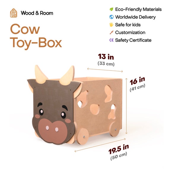 Wooden Box on Wheels Baby and Toddler Toys Storage Montessori Furniture Woodland Nursery Cow Toy Box Farm First Christmas Toddler Gift Etsy