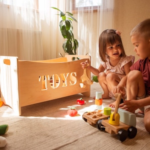 Multi-functional Toy Box - Wooden Toy Organizer, Montessori Furniture ...