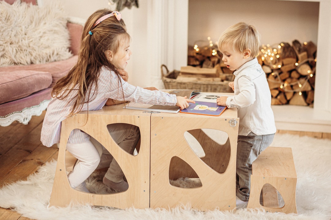 Montessori Helper for Two Kids: Wooden Kitchen Tower + Extra Step Stool ...