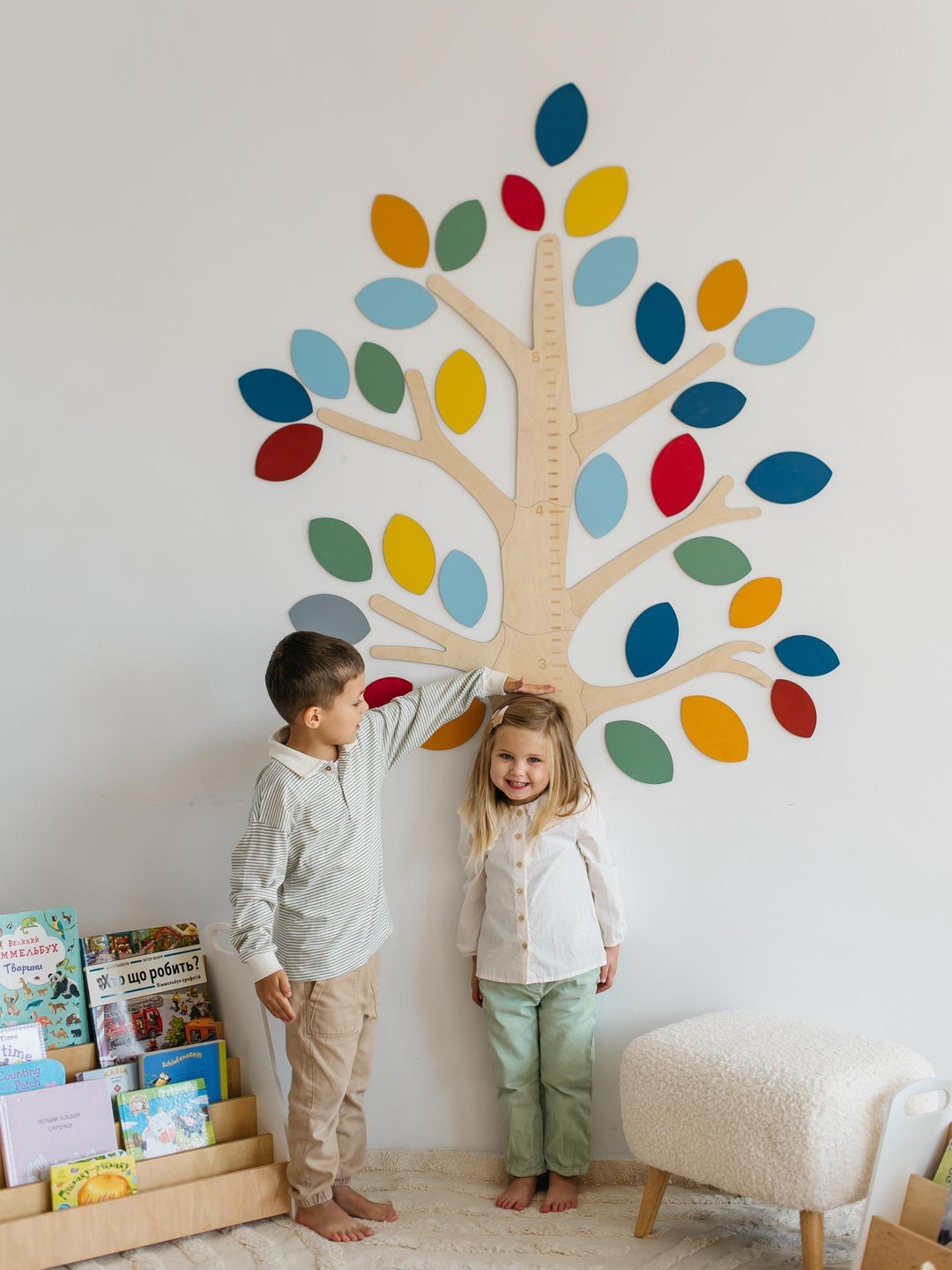 Stylish Growth Chart for Kids - Customizable Tree With Leaves, Nursery ...
