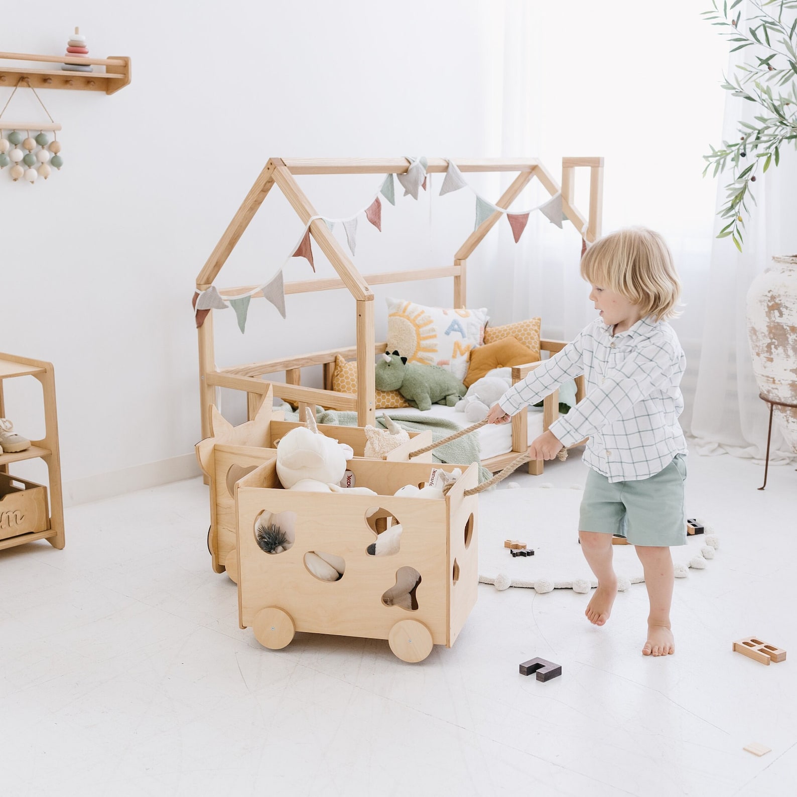 Wooden Box on Wheels, Baby and Toddler Toys Storage, Montessori ...