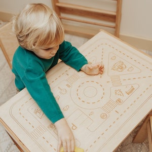 Wooden Toddler Activity Table With Paper Holder, Montessori Furniture ...