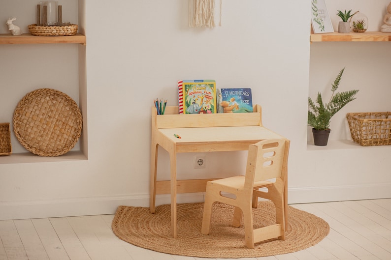 Learning Preschool Desk With Bookshelf for Toddler, Montessori Kids ...