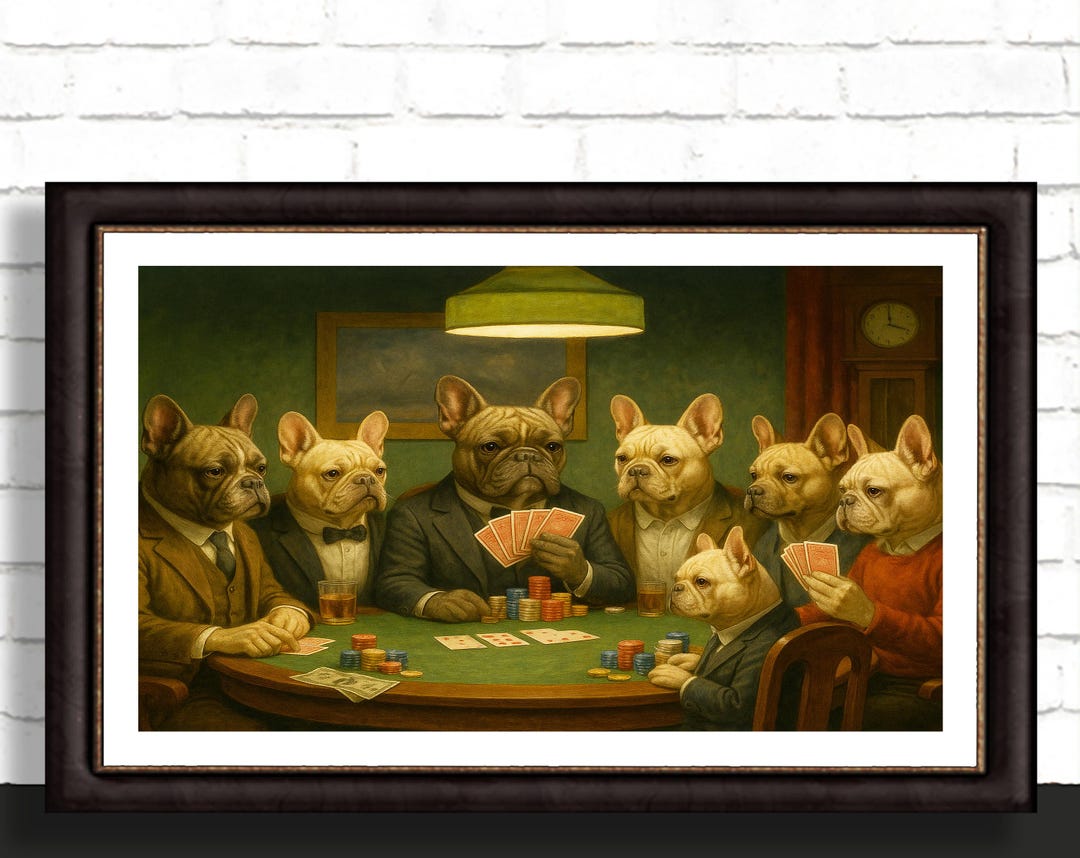 Printable Classy Frenchie Artwork Vintage French Bulldog Poker Poster ...