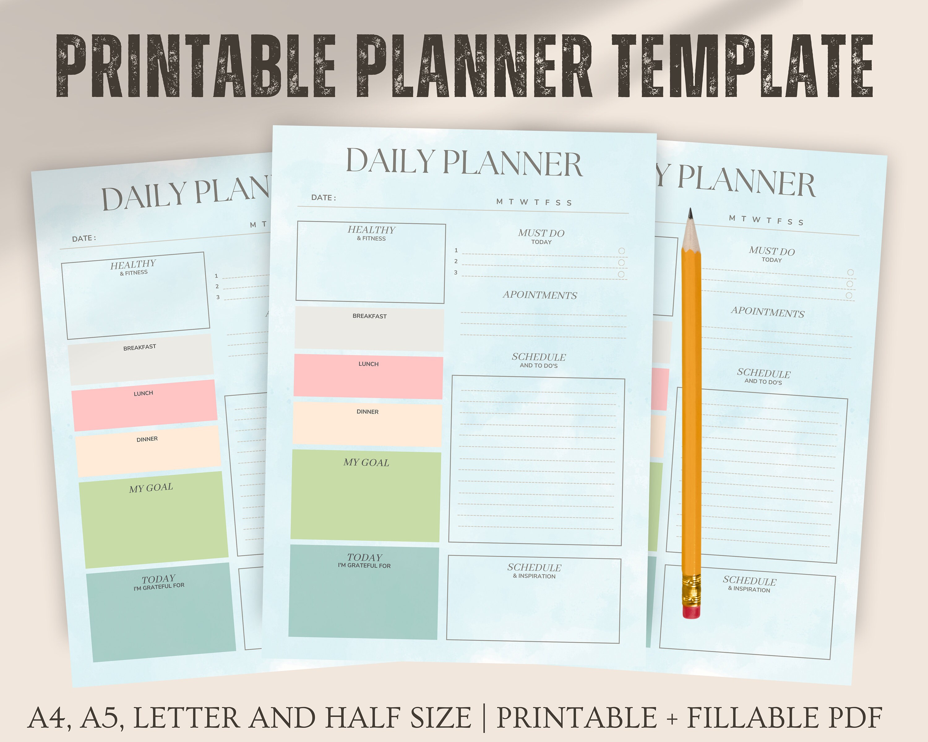 Printable Simple Daily Planner PDF, Minimal Fillable Daily Sheet, Daily ...