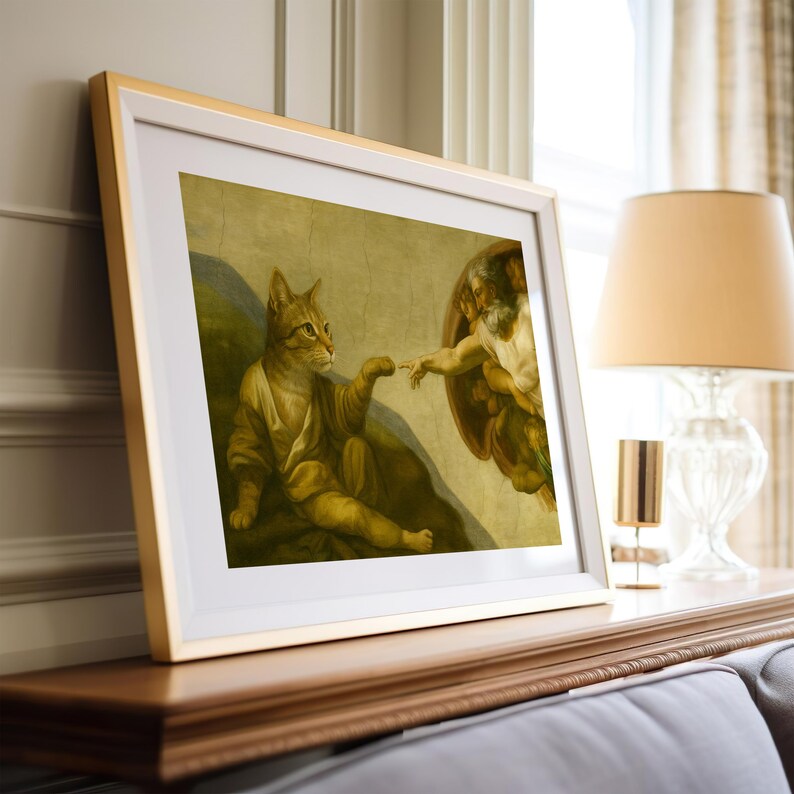 Cat Poster Inspired by Michelangelo High-resolution Digital Art Print ...