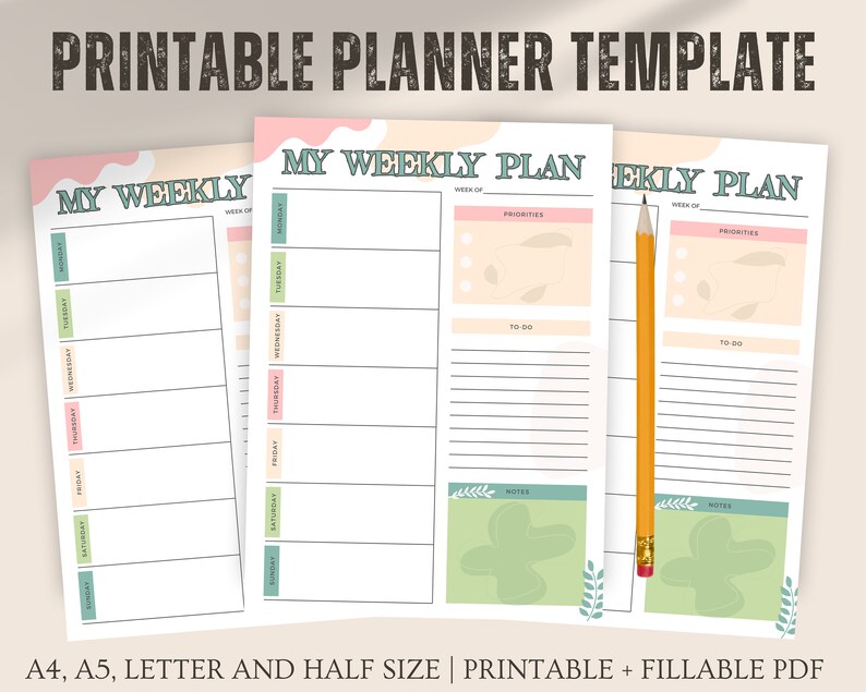 Weekly Planner Printable, Minimalist Weekly Schedule, Week at a Glance ...