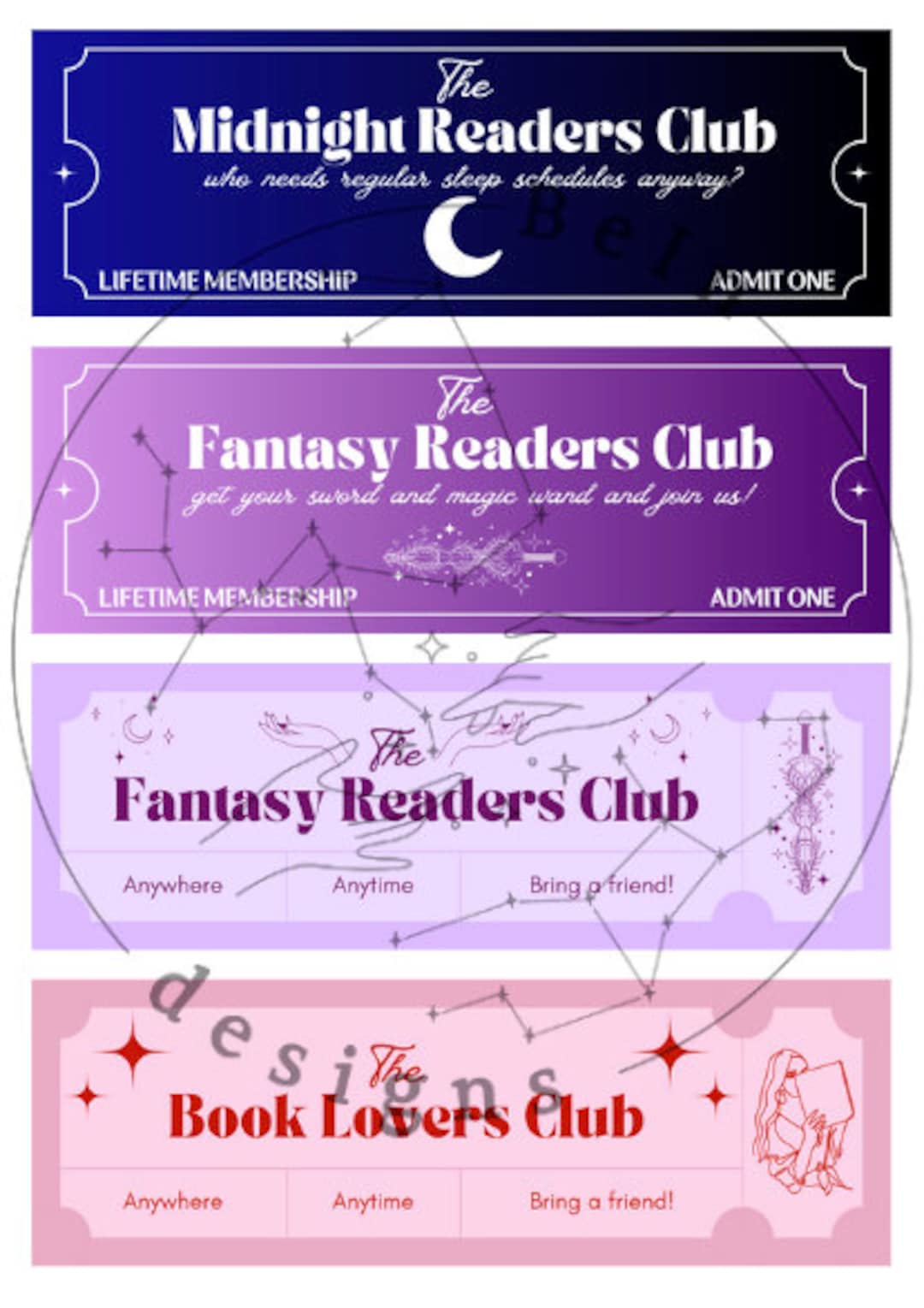 Printable Book Club Ticket Bookmarks Pack - Etsy