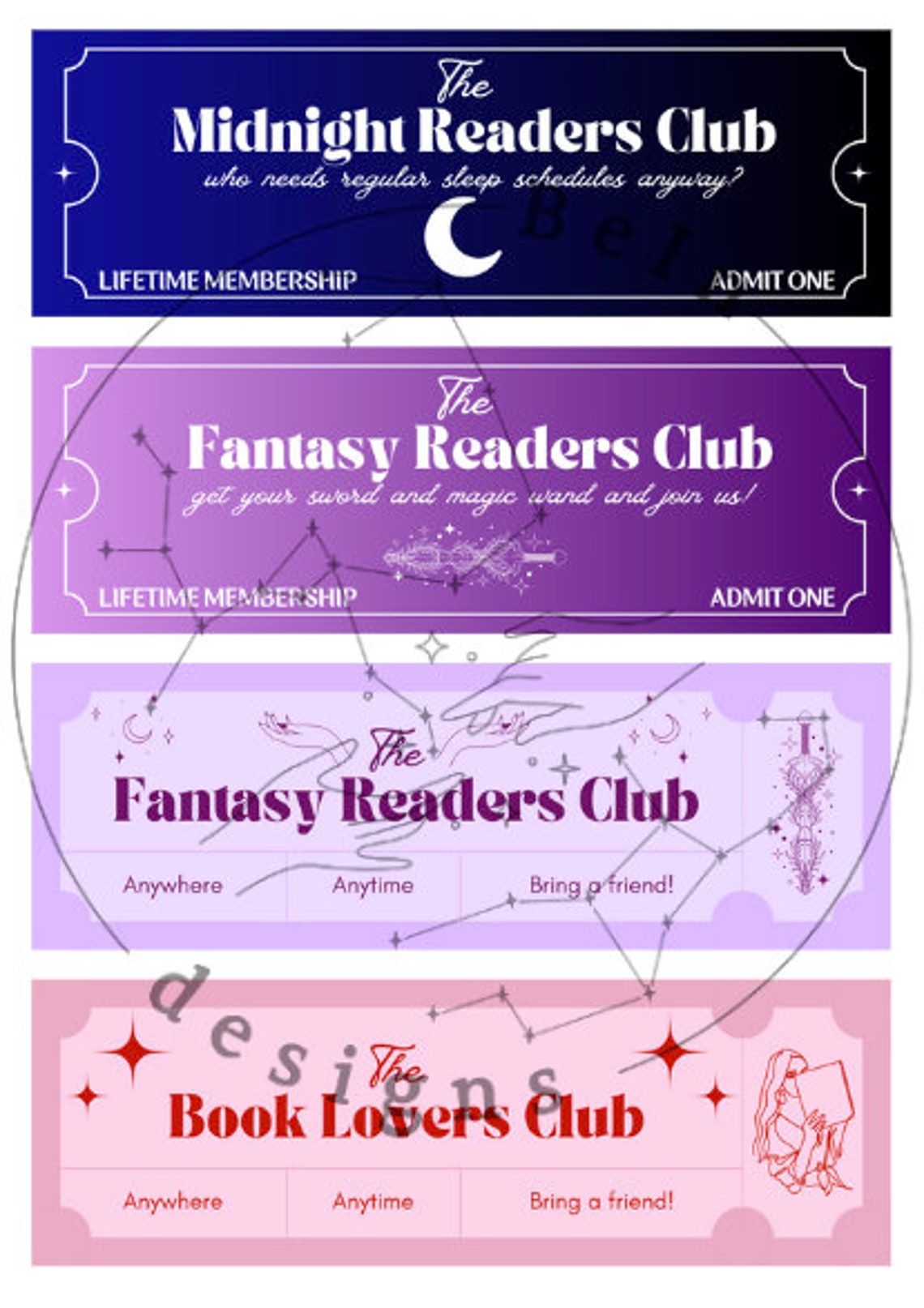 Printable Book Club Ticket Bookmarks Pack - Etsy