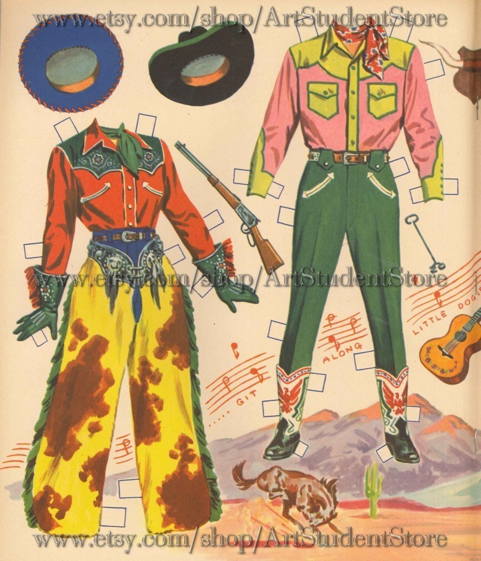 Pdf Printable Digital Vintage Paper Cowboy and Cowgirl 1955 - Etsy