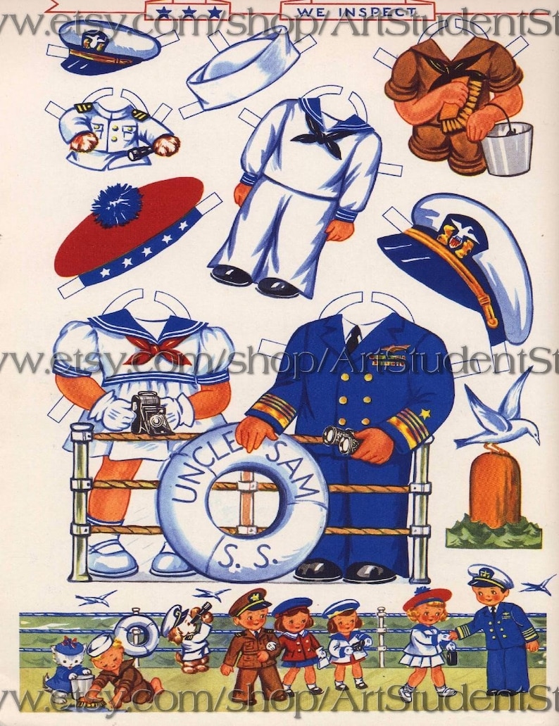 Pdf Printable Digital, Vintage Uncle Sam Little Helpers Paper Dolls ...