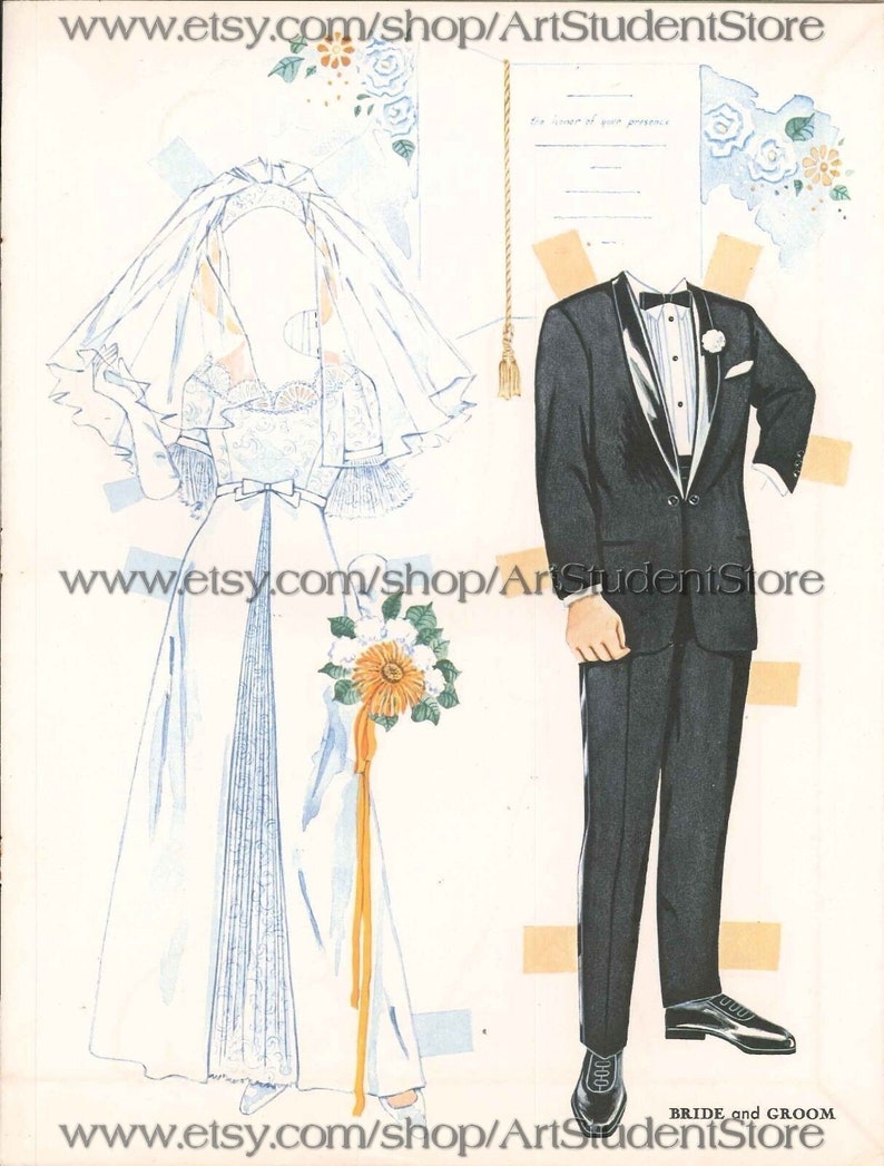 Vintage Paper Dolls Bride and Groomprintable Digital Pdf - Etsy