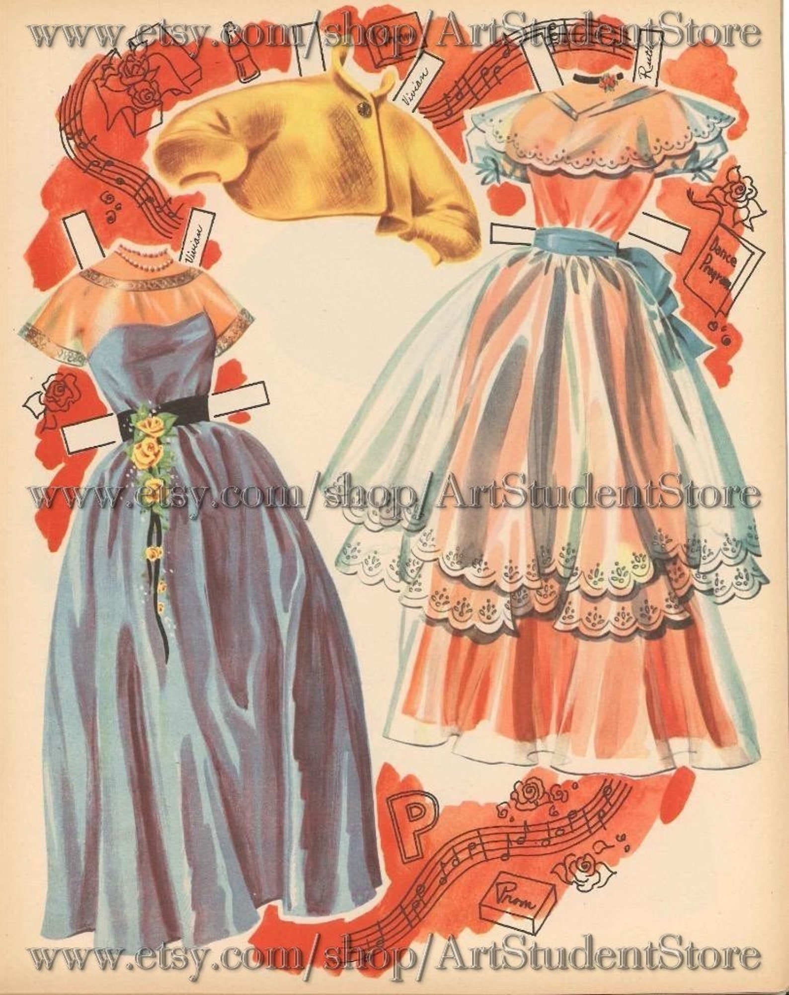 Printable Digital Pdf Instant Vintage Paper Dolls Prom 1952 | Etsy